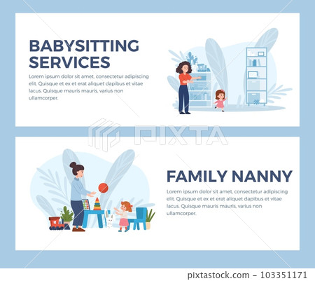 Babysitting services web banners set, flat... - Stock Illustration ...