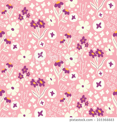 Bright Pink and purple Floral Seamless Pattern....-插圖素材 [103368883 ...