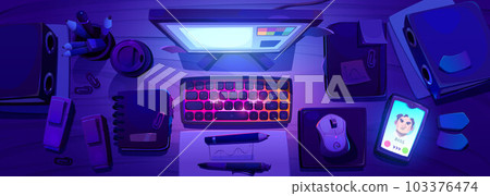 Night desk with computer light vector illustration - Stock Illustration ...