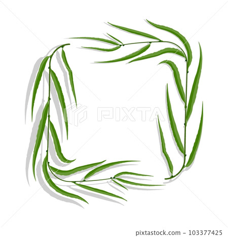 Willow tree frame with green leaves. Cartoon... - Stock Illustration ...
