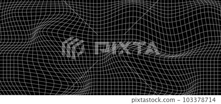 Distorted white grid on black background. Waved... - Stock Illustration ...