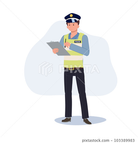 A traffic police writing report. Flat vector...-插圖素材 [103389983] - PIXTA圖庫
