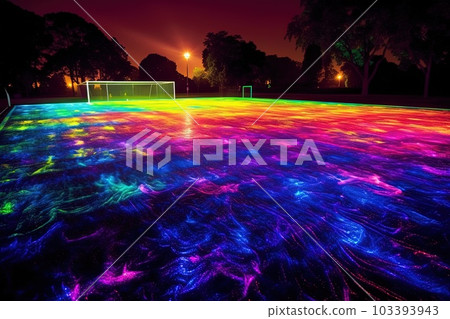 Soccer field covered in a luminous turf that... - Stock Illustration ...