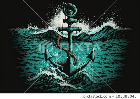 Anchor on the bottom of the ocean underwater,... - Stock Illustration ...