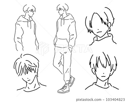 Cool men's simple line drawing set / hand-drawn... - Stock Illustration ...