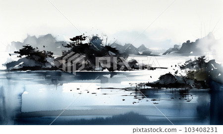 Sea ink painting style illustration AI image - Stock Illustration ...