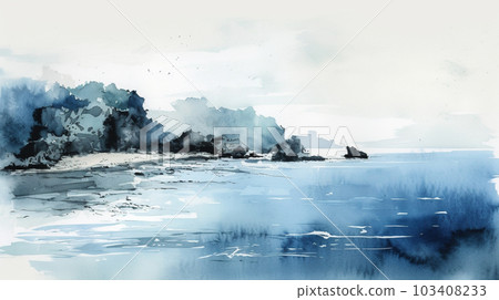 Sea ink painting style illustration AI image - Stock Illustration ...