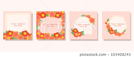 Pink floral square template set - Stock Illustration [103408243] - PIXTA