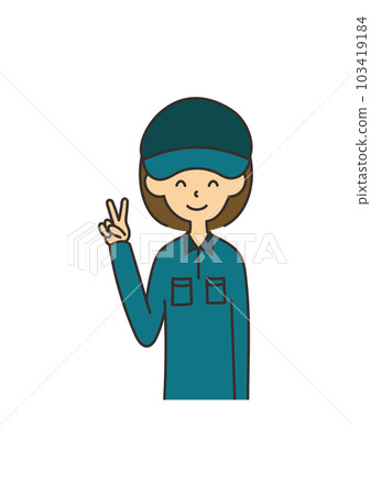 Illustration of a female worker with a peace sign - Stock Illustration ...