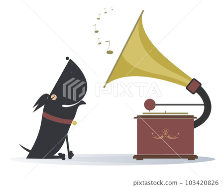 Retro record player. Howling or singing dog. ... - Stock Illustration ...
