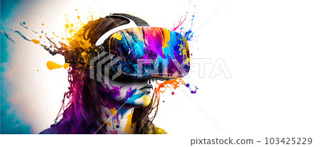 Abstract VR headset glasses portrait with... - Stock Illustration ...