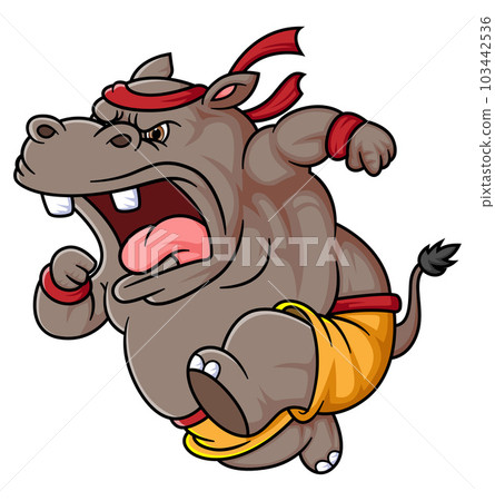 Cartoon hippo doing practicing running-插圖素材 [103442536] - PIXTA圖庫