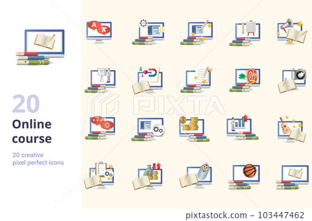 Online course set. Creative icons: language... - Stock Illustration ...