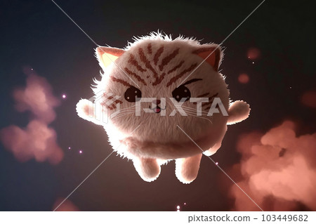 Cute baby fluffy cat flying in mystic sky... - Stock Illustration ...