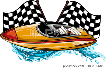 vector illustration of Race boats with finish flag - Stock Illustration ...