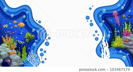 Cartoon banner or poster, sea paper cut with...-插圖素材 [103467574] - PIXTA圖庫