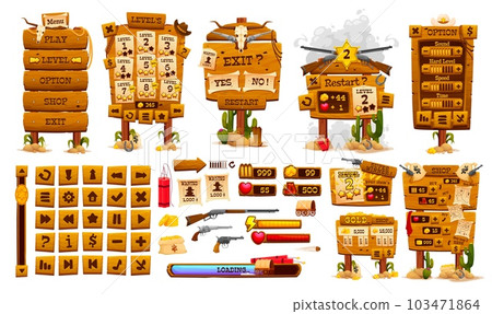Wild west game app interface, western gui asset...-插圖素材 [103471864 ...