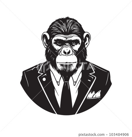 ape wearing suit, vintage logo line art concept... - Stock Illustration ...