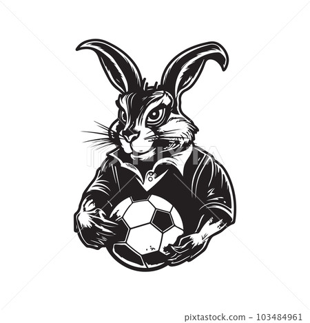 rabbit football player, vintage logo line art... - Stock Illustration ...