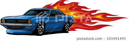 vector illustration of muscle car with flames - Stock Illustration ...