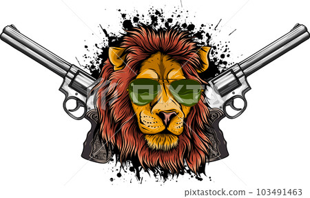 vector illustration of Lion head with two gun - Stock Illustration ...