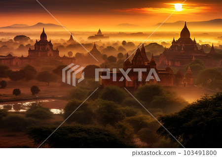 Bagan at sunset Myanmar beautiful landscape...-插圖素材 [103491800] - PIXTA圖庫