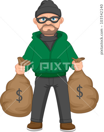 cartoon thief running away and carrying bag-插圖素材 [103542140] - PIXTA圖庫