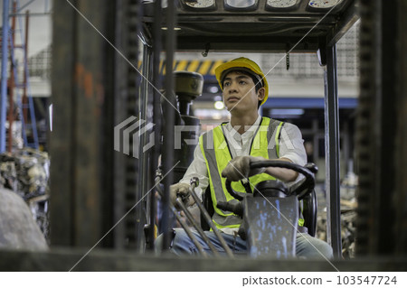 Man wear safety helmet driver forklift... - Stock Photo [103547724] - PIXTA