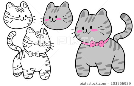 Winking Cat Character_American Short Hair_Line...-插圖素材 [103566929 ...