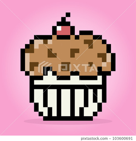 Pixel 8 bit cupcake. Food dishes in vector... - Stock Illustration ...