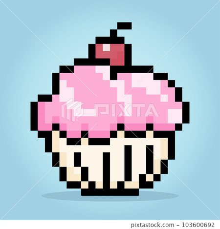 Pixel 8 bit cupcake. Food dishes in vector... - Stock Illustration ...