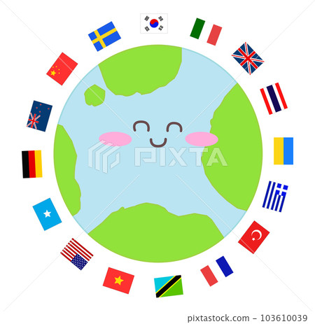 Laughing Earth Character and World Flag... - Stock Illustration ...
