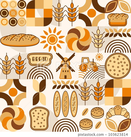 Bread, bakery theme geometric pattern with icons - Stock Illustration ...