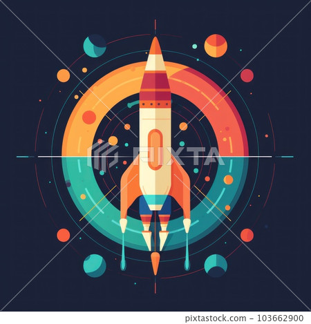 A rocket flying through a colorful circle.... - Stock Illustration ...