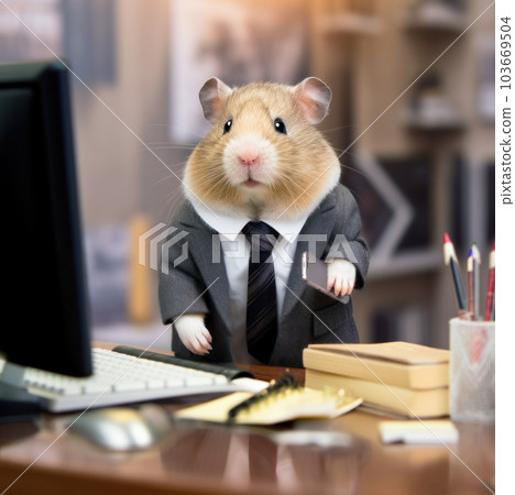 Hardworking hamster in business suit at work in... - Stock Illustration ...