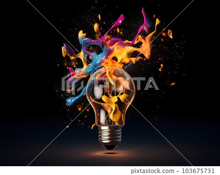 Creative light bulbs explode with colorful... - Stock Illustration ...