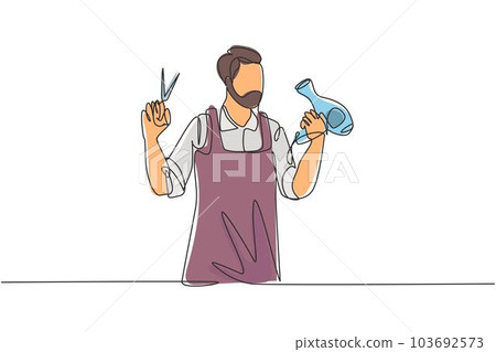 Single one line drawing young man barber... - Stock Illustration ...