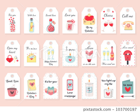 Valentines day love gift tags set. Romantic... - Stock Illustration ...