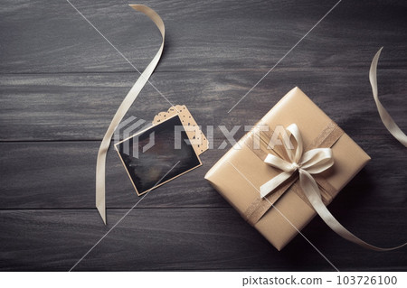 Flat lay gift boxes with golden ribbon on dark... - Stock Illustration ...