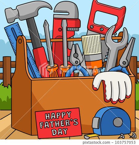 Happy Fathers Day Toolbox Colored Cartoon - Stock Illustration ...