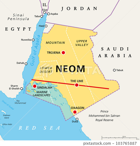Regions and places of NEOM, political map.... - Stock Illustration ...