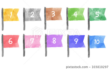 Numbers and flag icons hand-drawn watercolor style - Stock Illustration ...