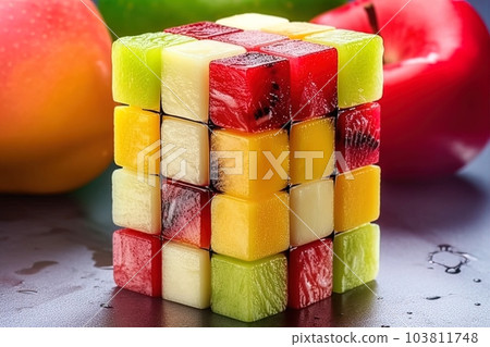 Rubik's cube from square pieces of fruit....-插圖素材 [103811748] - PIXTA圖庫