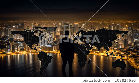 Businessman looking at the world map AI image - Stock Illustration ...