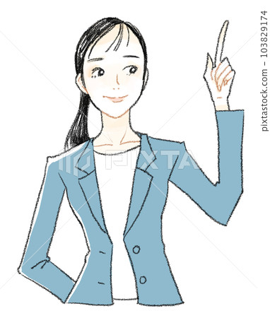 Young woman stabbing finger Hand drawn... - Stock Illustration ...