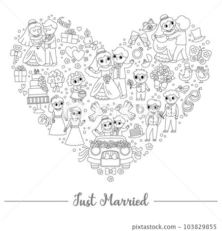 Vector black and white wedding heart shaped... - Stock Illustration ...