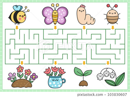 Spring maze for kids. Garden geometrical... - Stock Illustration ...