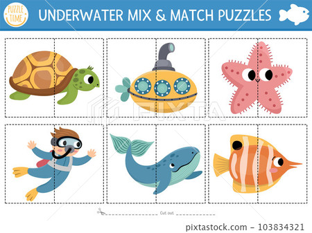 Vector under the sea mix and match puzzle with... - Stock Illustration ...