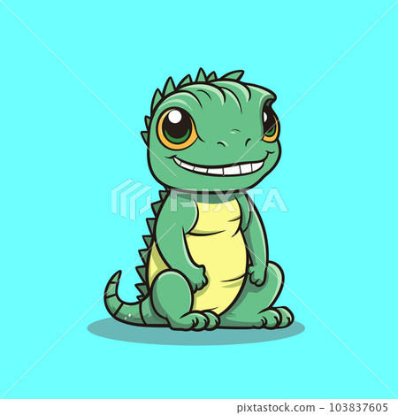 Cute cartoon iguana on blue background - Stock Illustration [103837605 ...