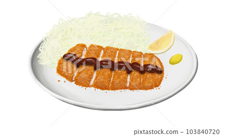 Illustration of tonkatsu served on a plate - Stock Illustration ...
